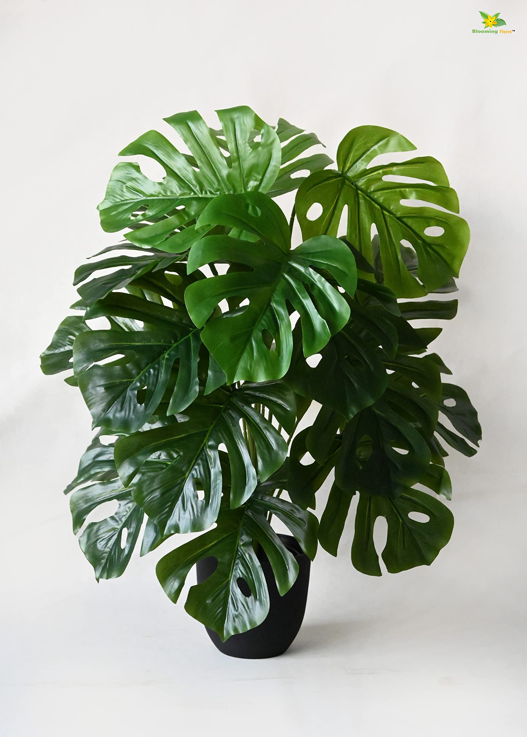 Fourthline Artificial Monstera Plant | with Basic Black Pot | 18 Green Leaves | Big Ornamental ...