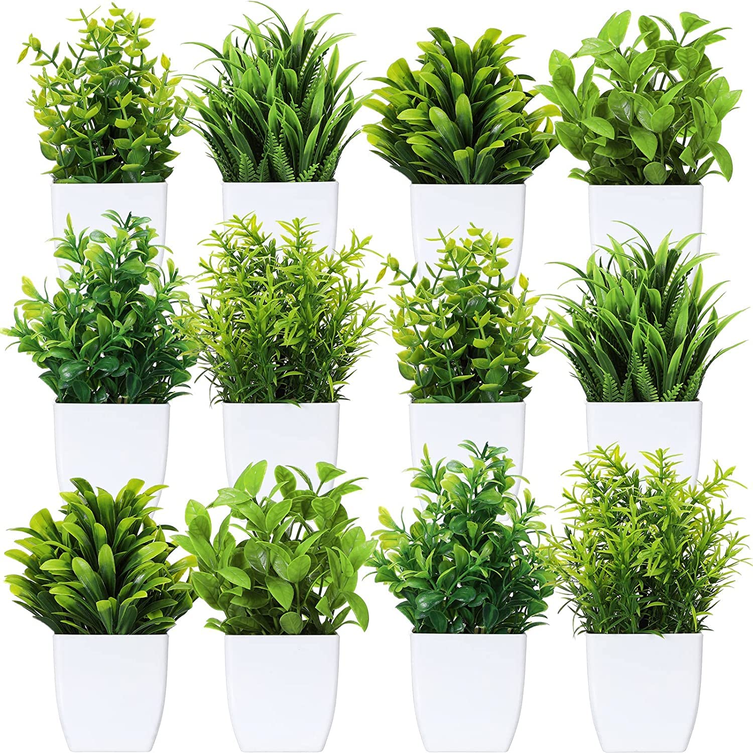 Fourthline Artificial Potted Plants, Green Artificial Plastic ...