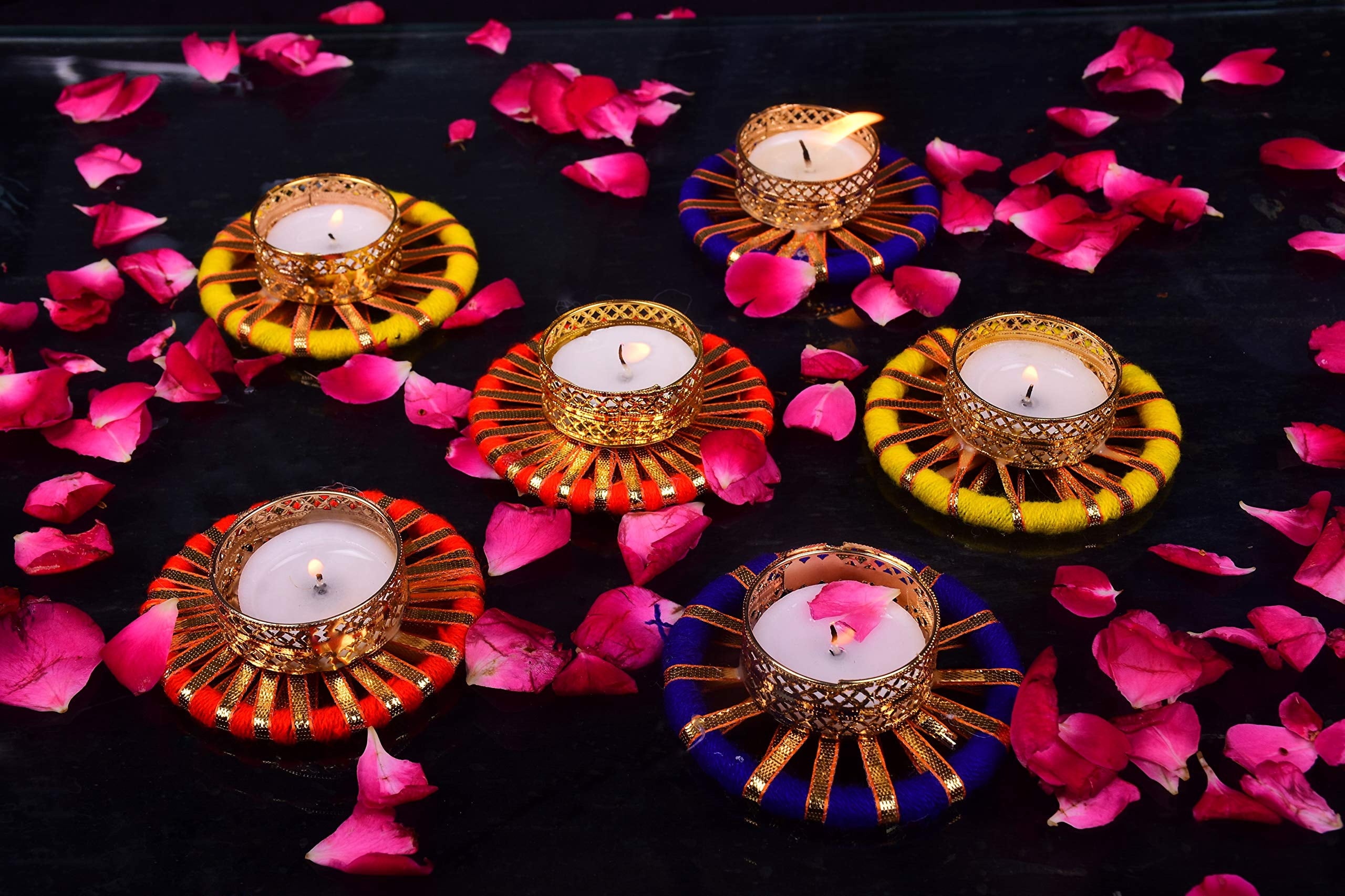 Fourthline Assorted Metallic Gota Patti Mix Tealight Candle Holders ...