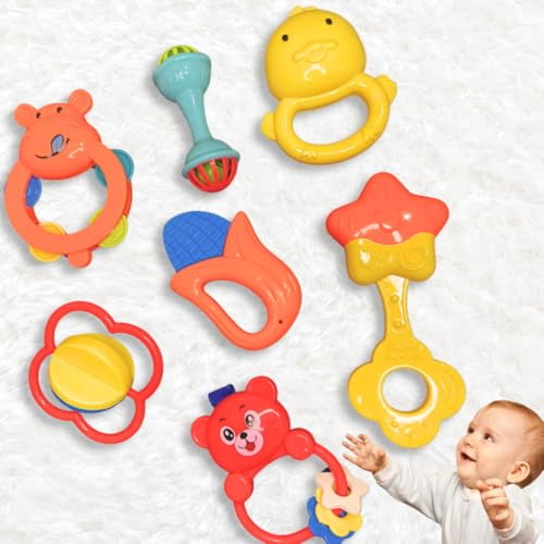 Fourthline Baby Toys Safari 7 Pcs Rattle Set with Teathers for New Born ...