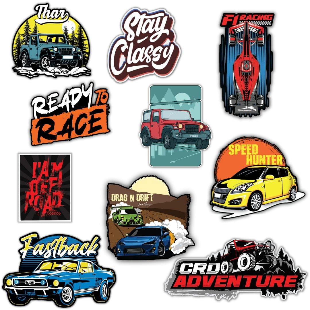 Fourthline Car Theme Styling Doodle DIY Vinyl Stickers for Laptop ...
