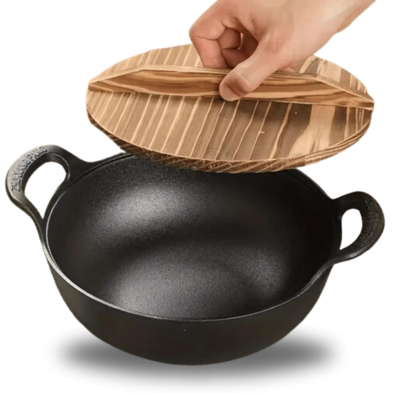 Fourthline Cast Iron Kadai with Lid 30cm / Pre Seasoned Iron Wok with 2 ...