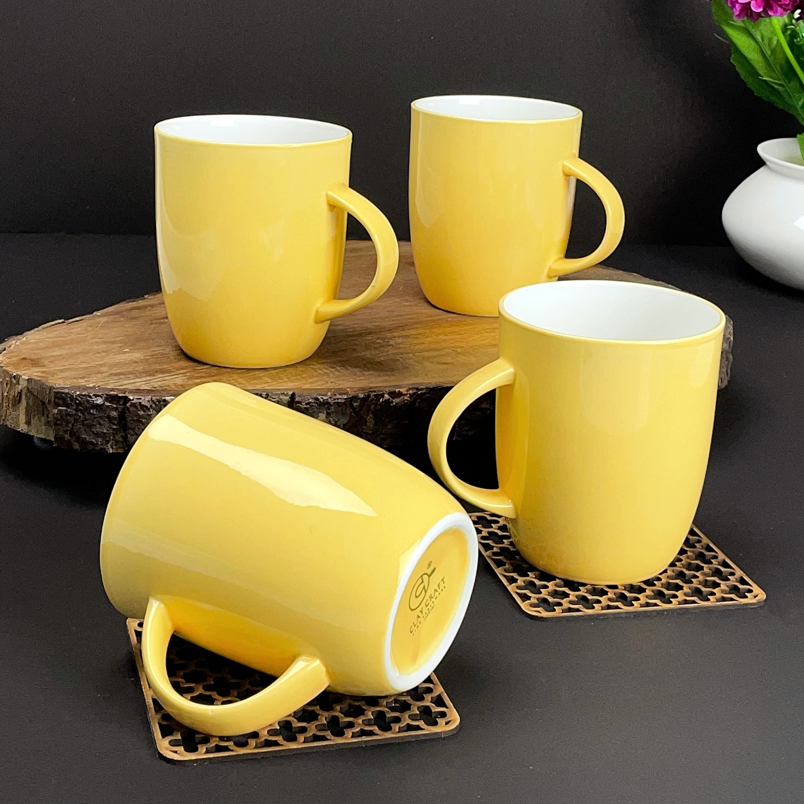 Fourthline Fine Ceramic Solid Coloured Mugs - 340 ml Each - for Home ...