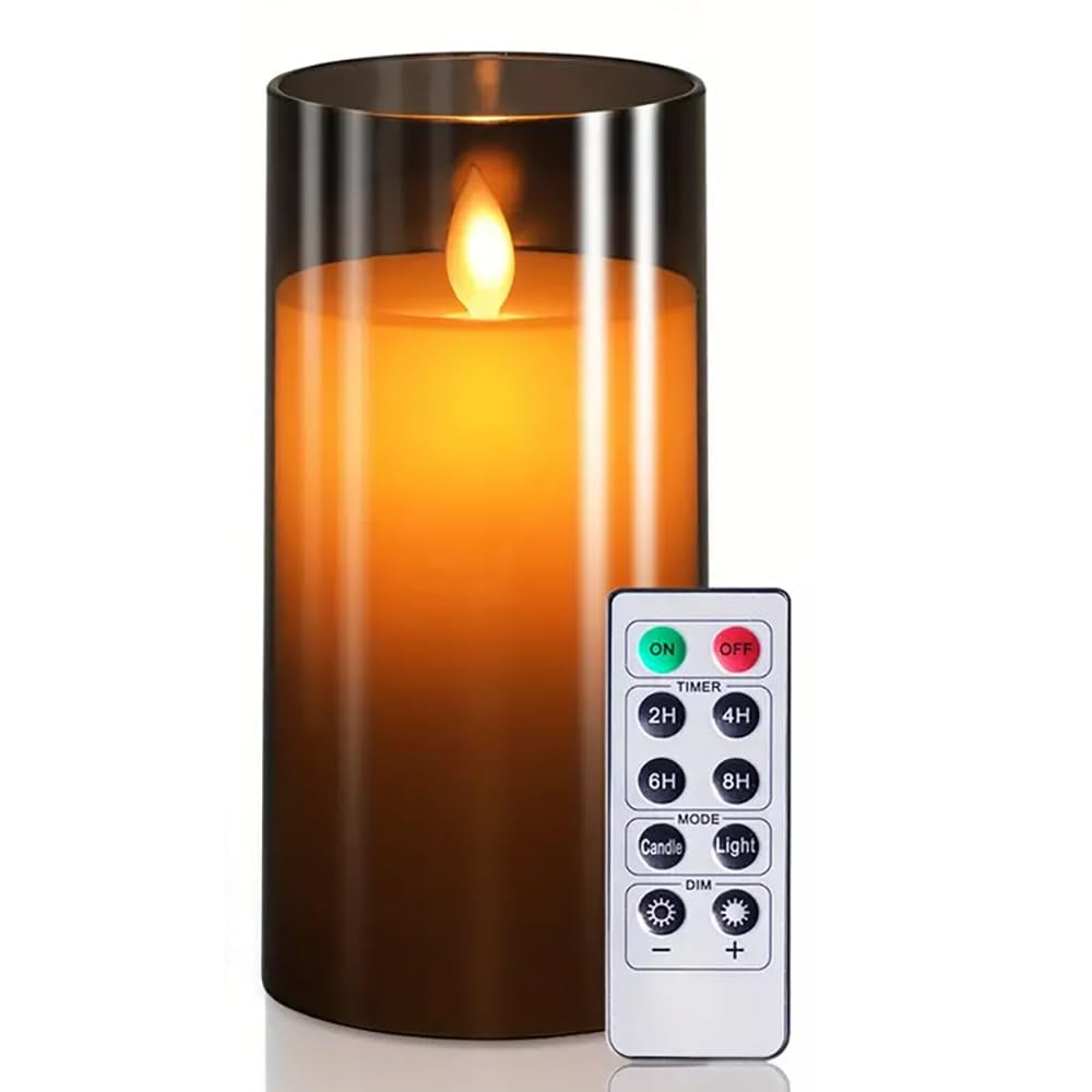 Fourthline Flameless Grey Acrylic Fiber Glass LED Electric Candles | 2*AA Battery Powered with ...