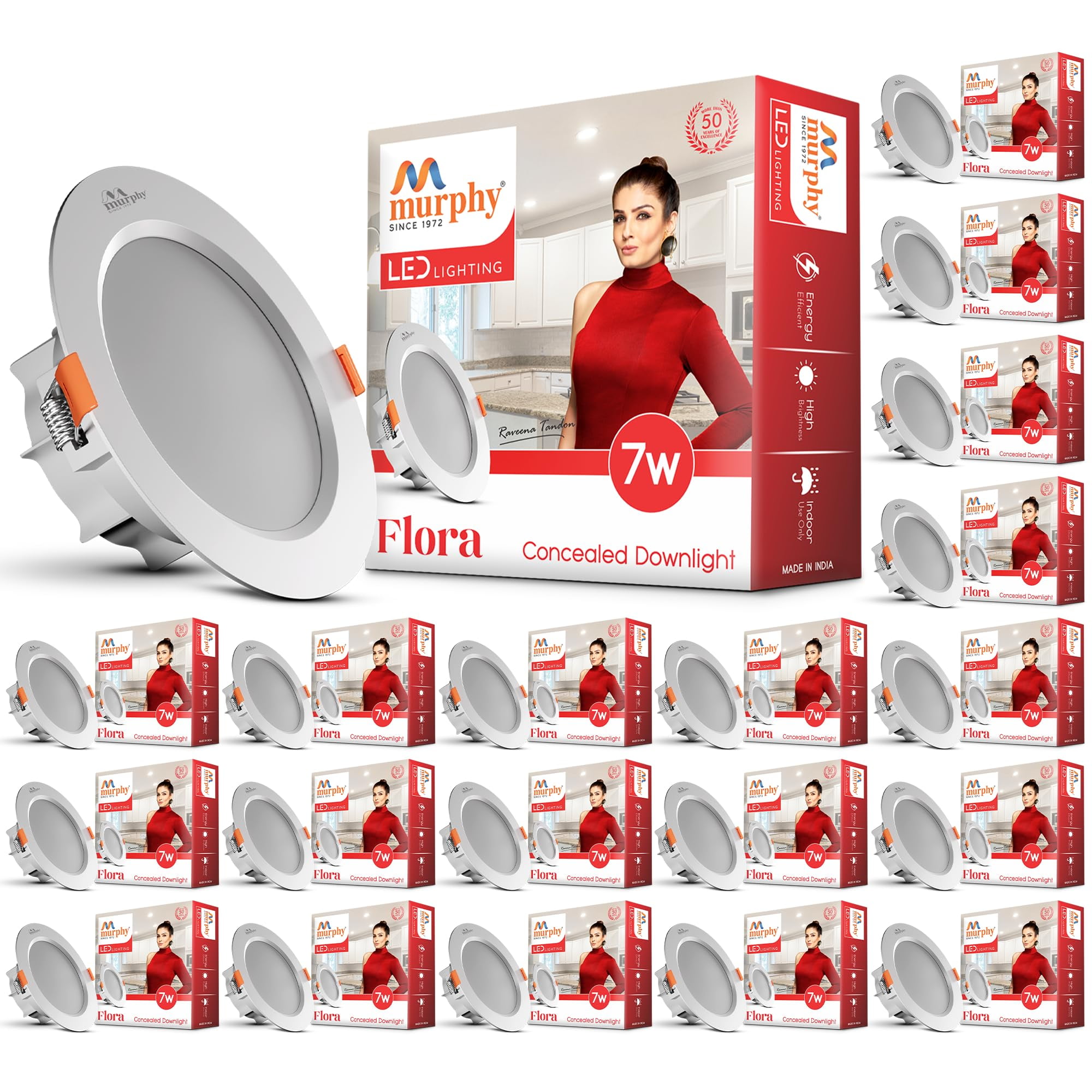 Fourthline Flora 7W LED Down Light, Warm White Light, Round, Pack of 20 ...