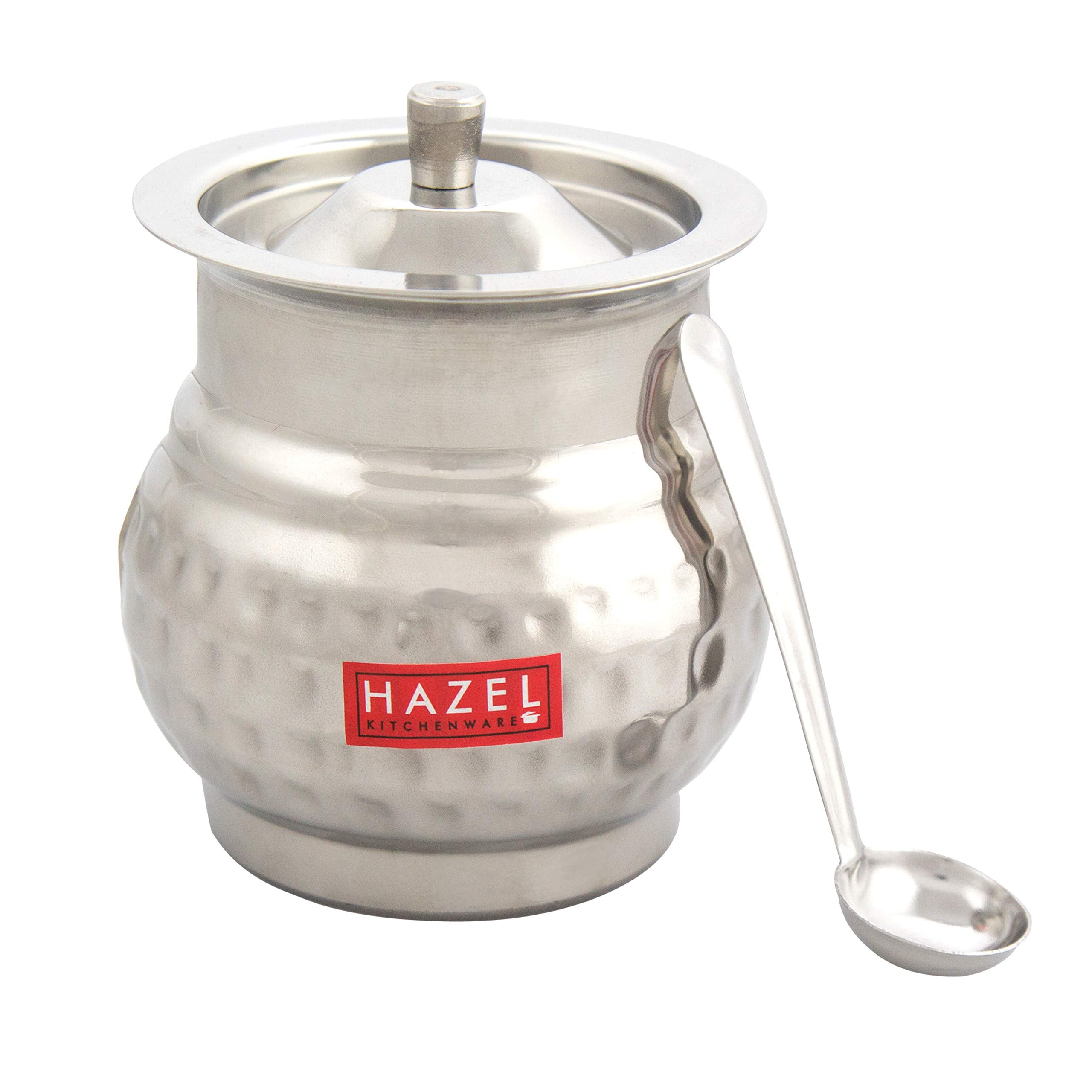Fourthline Ghee Pot with Spoon | Stainless Steel Hammered Finish Ghee ...