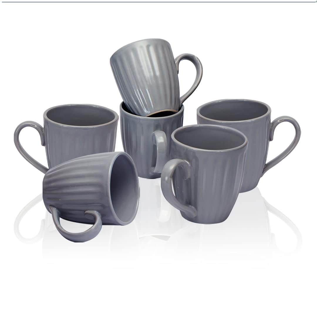 Fourthline, Glam Glossy Grey Grooved Ceramic Coffee Mug Microwave and Dishwasher Safe Coffee/Tea ...