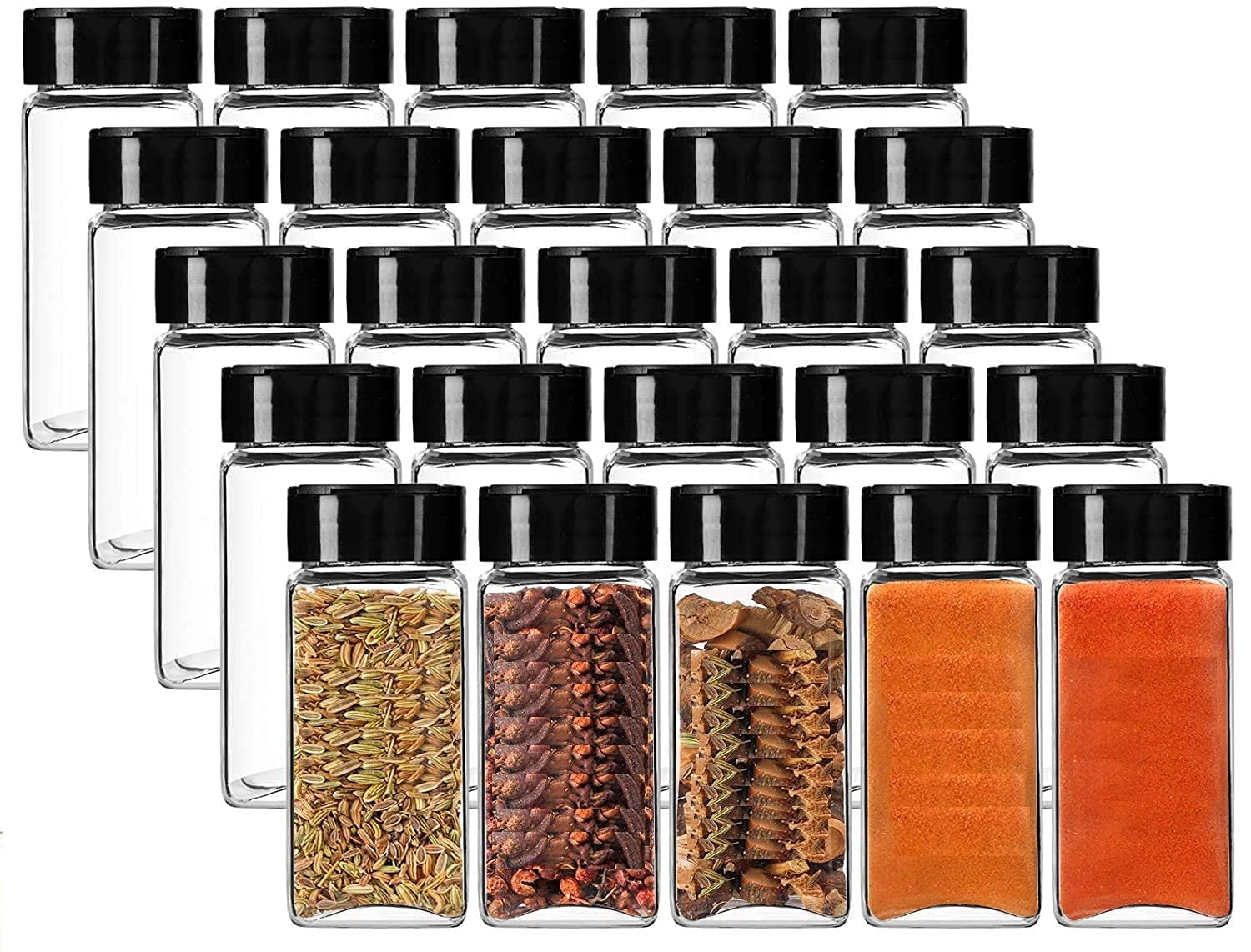 Fourthline Glass Spice Jars Square Glass Bottles Spice Containers|120 ml Clear Glass Square ...