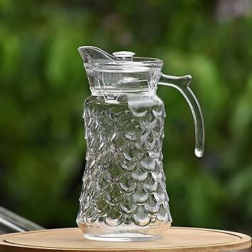Fourthline Glass Water Jug with Lid 1.7 L Transparent Crystal Clear ...