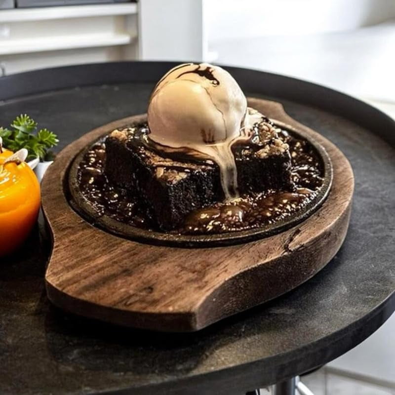 Fourthline Iron Sizzler Plater with Wooden Stand | Brownie Sizzler ...
