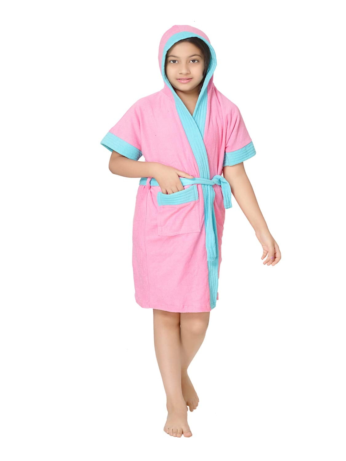 Fourthline Kids Girl Hood Bathrobe | Terry Cotton Shower Gown | Half ...