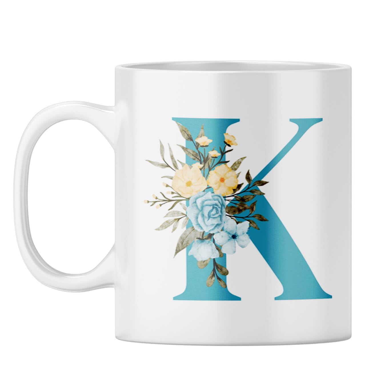 Fourthline Monogram K Mug - Elegant Floral Design, White Ceramic Cup ...