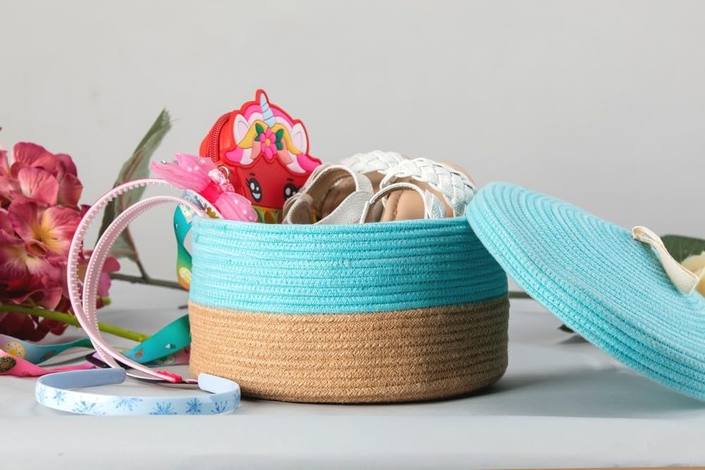 Fourthline | Multi-Purpose Cute Jute Basket with Lid Storage Baskets ...