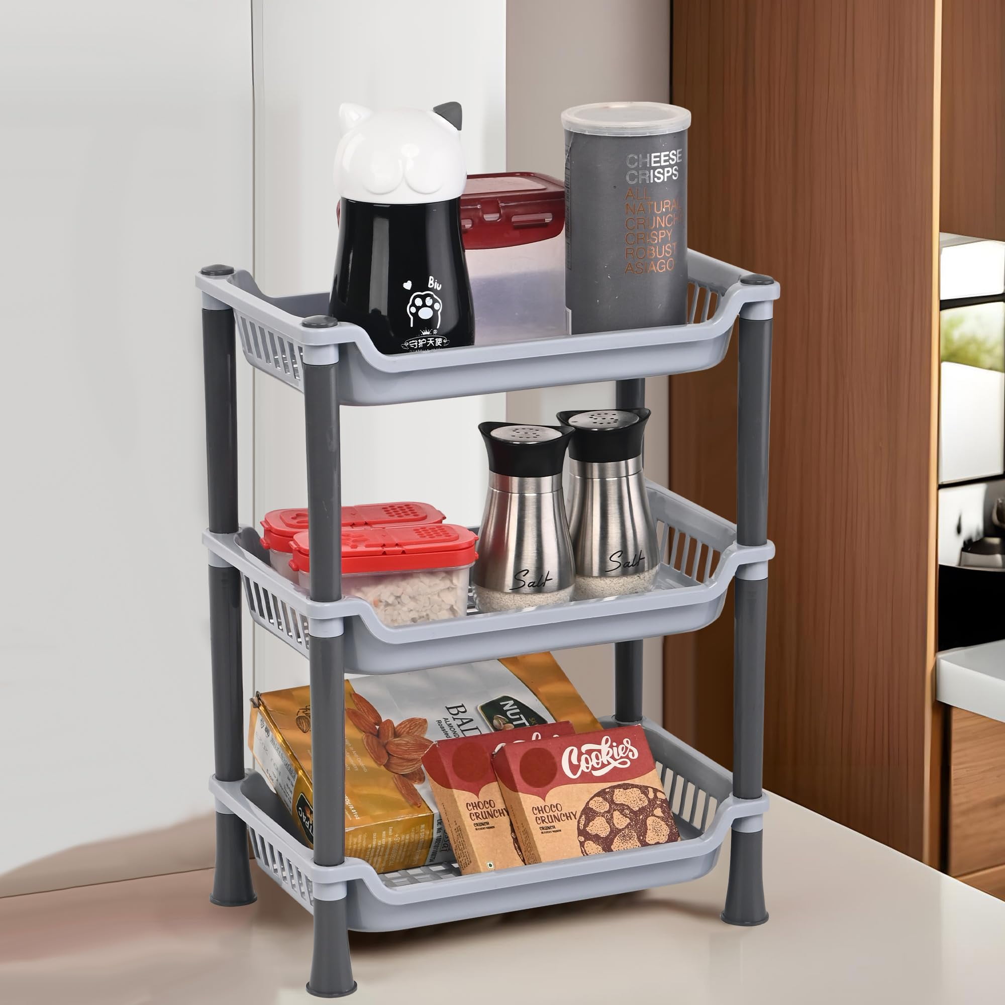 Fourthline Multipurpose 3-Tier Collapsible Plastic Racks for Kitchen ...