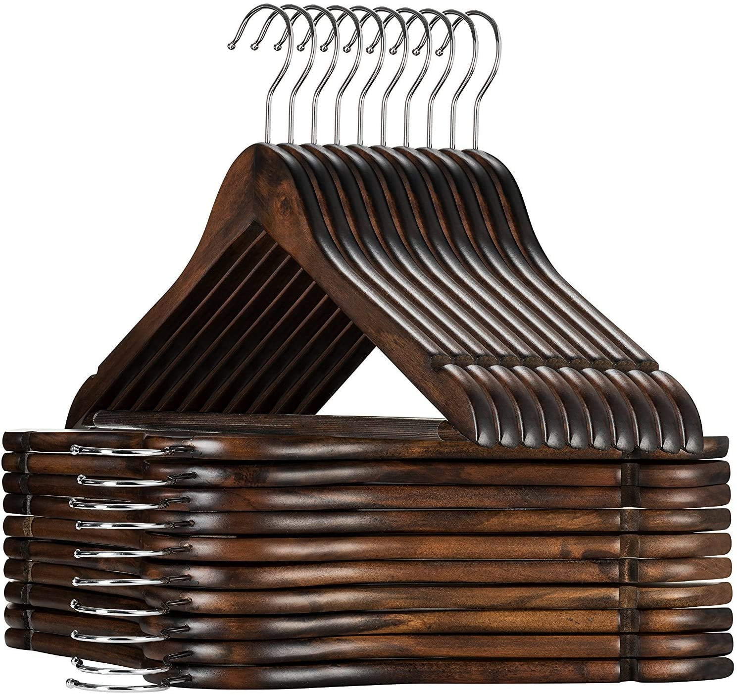 Fourthline - Premium Finished Walnut Wooden Coat Hangers with Notches ...