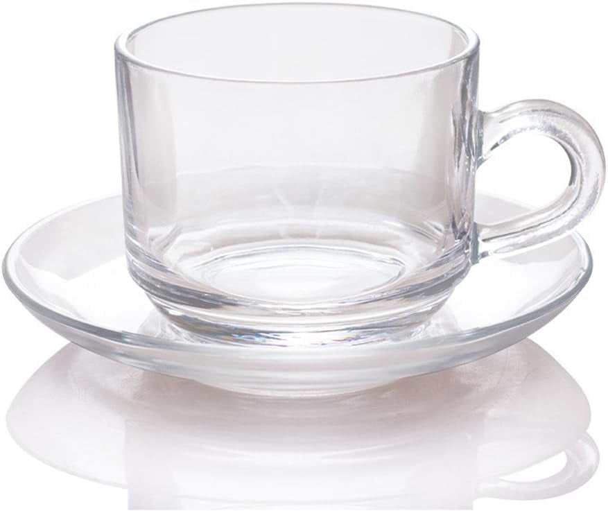Fourthline - Premium Glass Tea Cups and Saucers Set - Transparent Glass ...