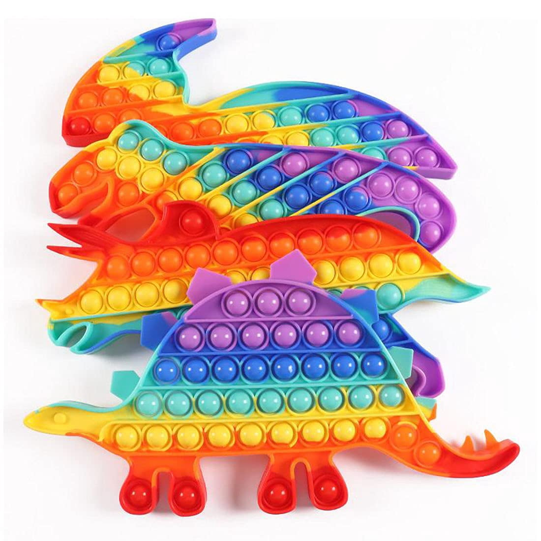 Fourthline Push Bubble Pop It Fidget Toy, (Dino Shape, 4 Pack), Rainbow ...