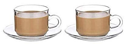 Fourthline Roma Glass Tea Cup & Saucer Set, Clear Cups, 180 ml Capacity ...