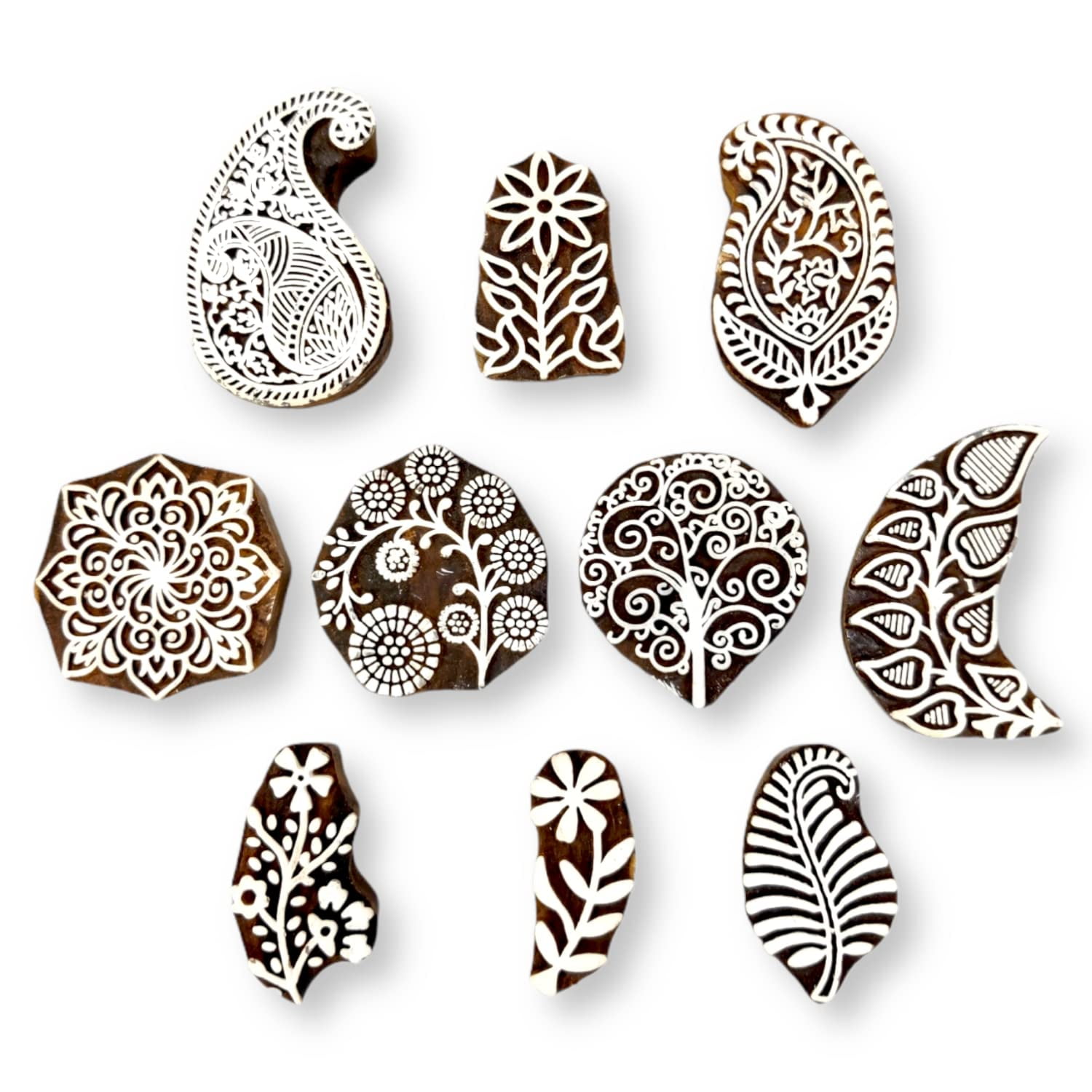 Fourthline | Set of 10 | Wooden Traditional Handcarved Paisley Floral ...