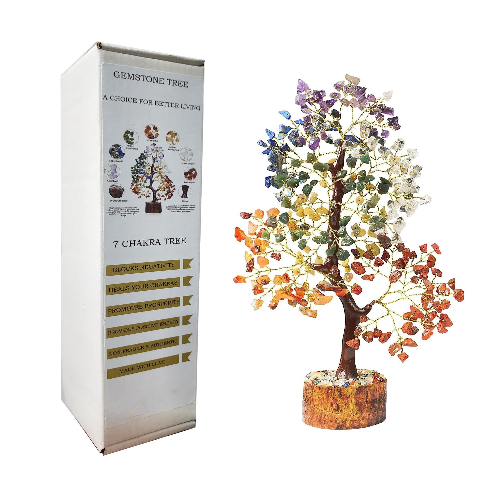 Fourthline Seven Chakra Gemstone Bonsai Fortune Money Tree, for Good ...