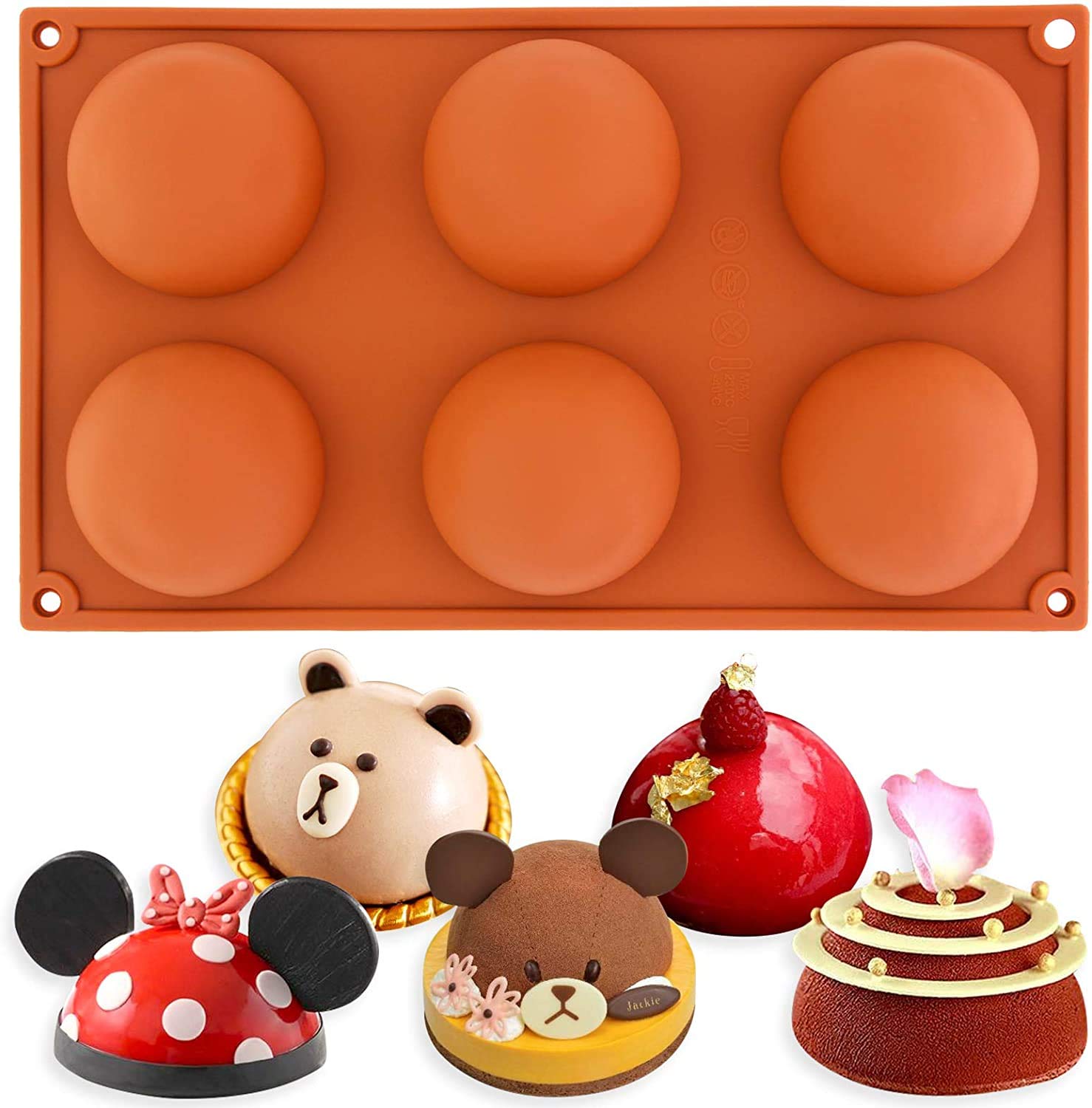 Fourthline Silicone 6-Cavity Large Hemisphere Dome Silicone Mold,Half ...