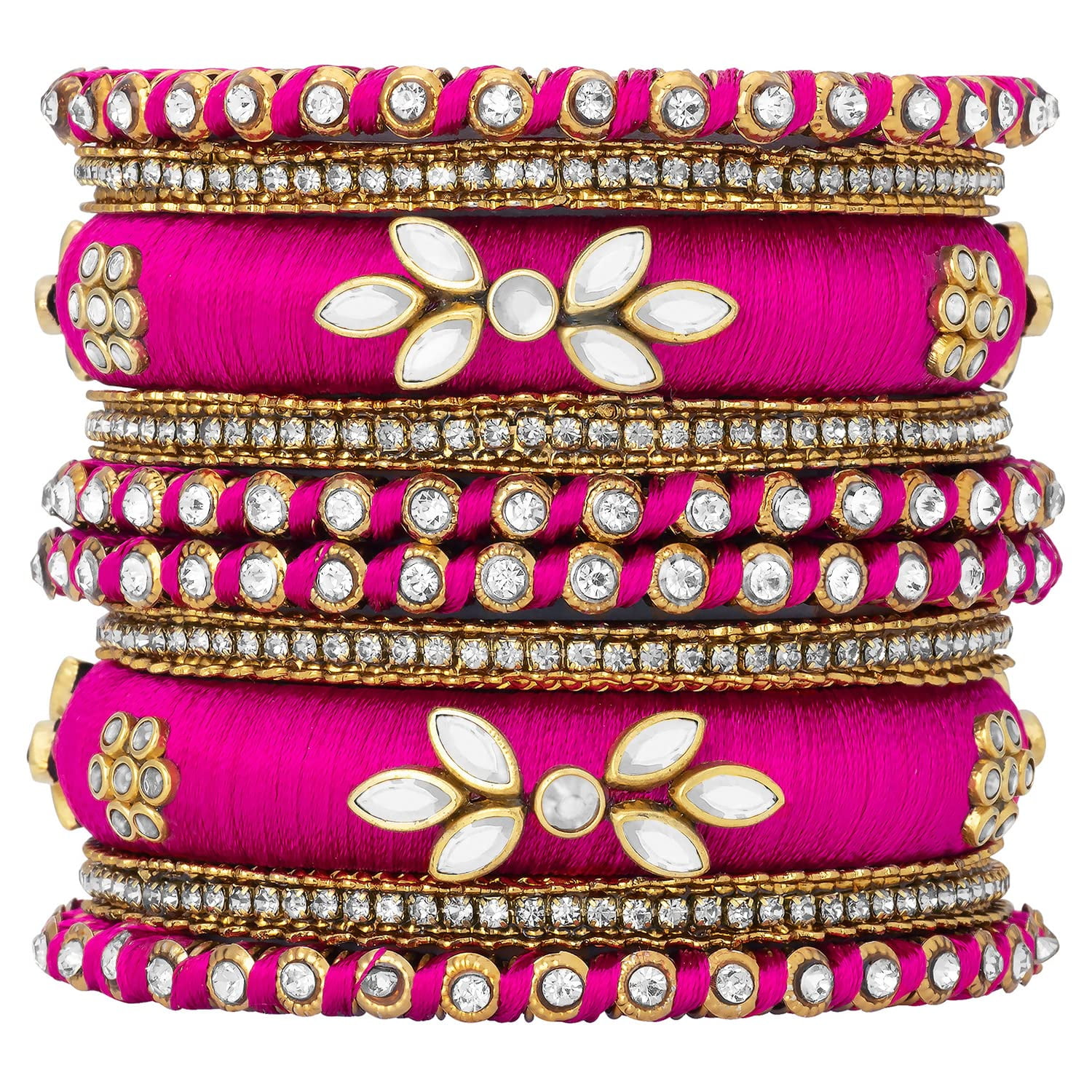 Fourthline Silk Thread Kundan Studded Chura Chuda Bangle Set Navratri ...