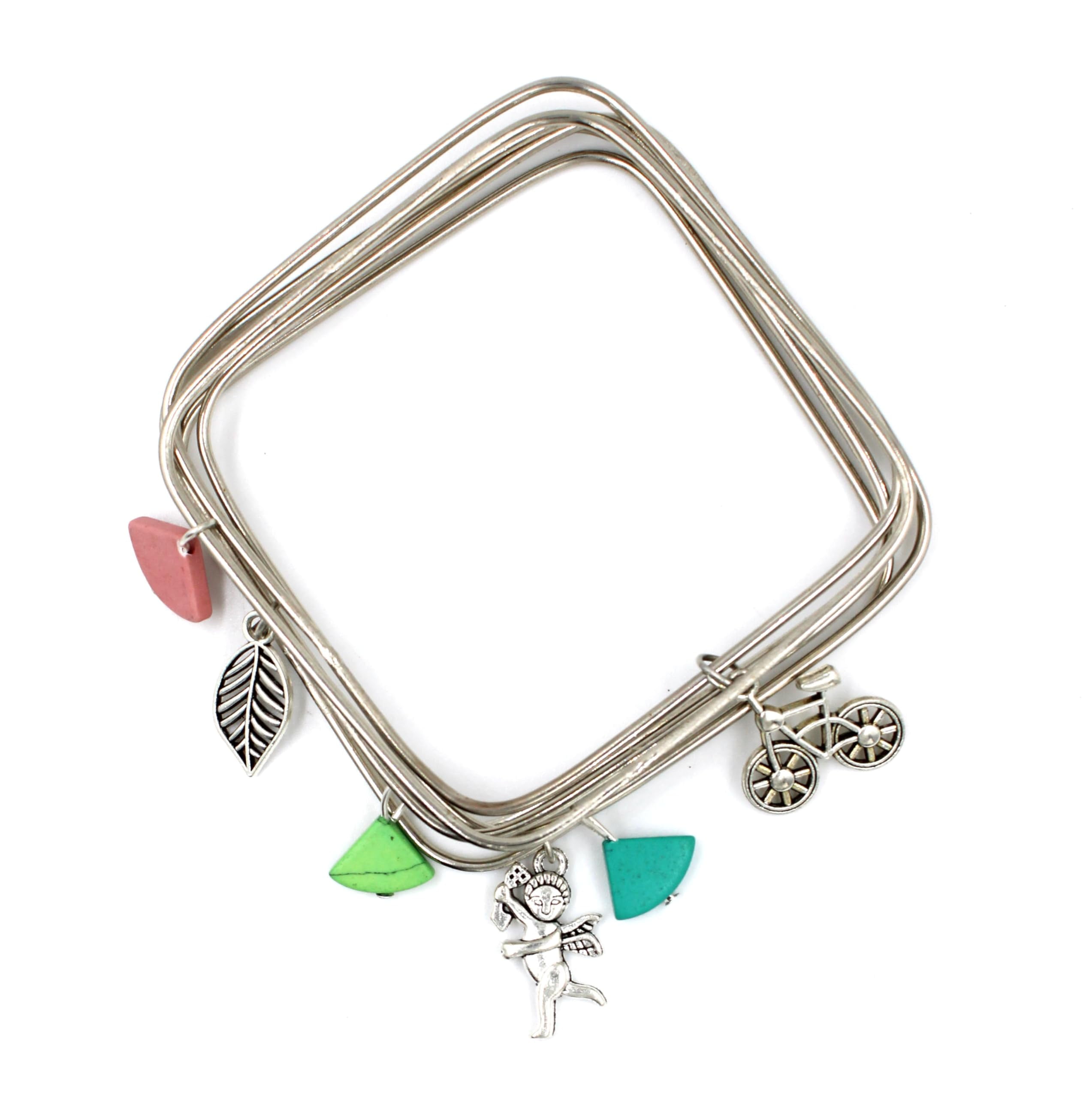 Fourthline Silver Plated Plain Square Shape Bangles With Colurfull ...