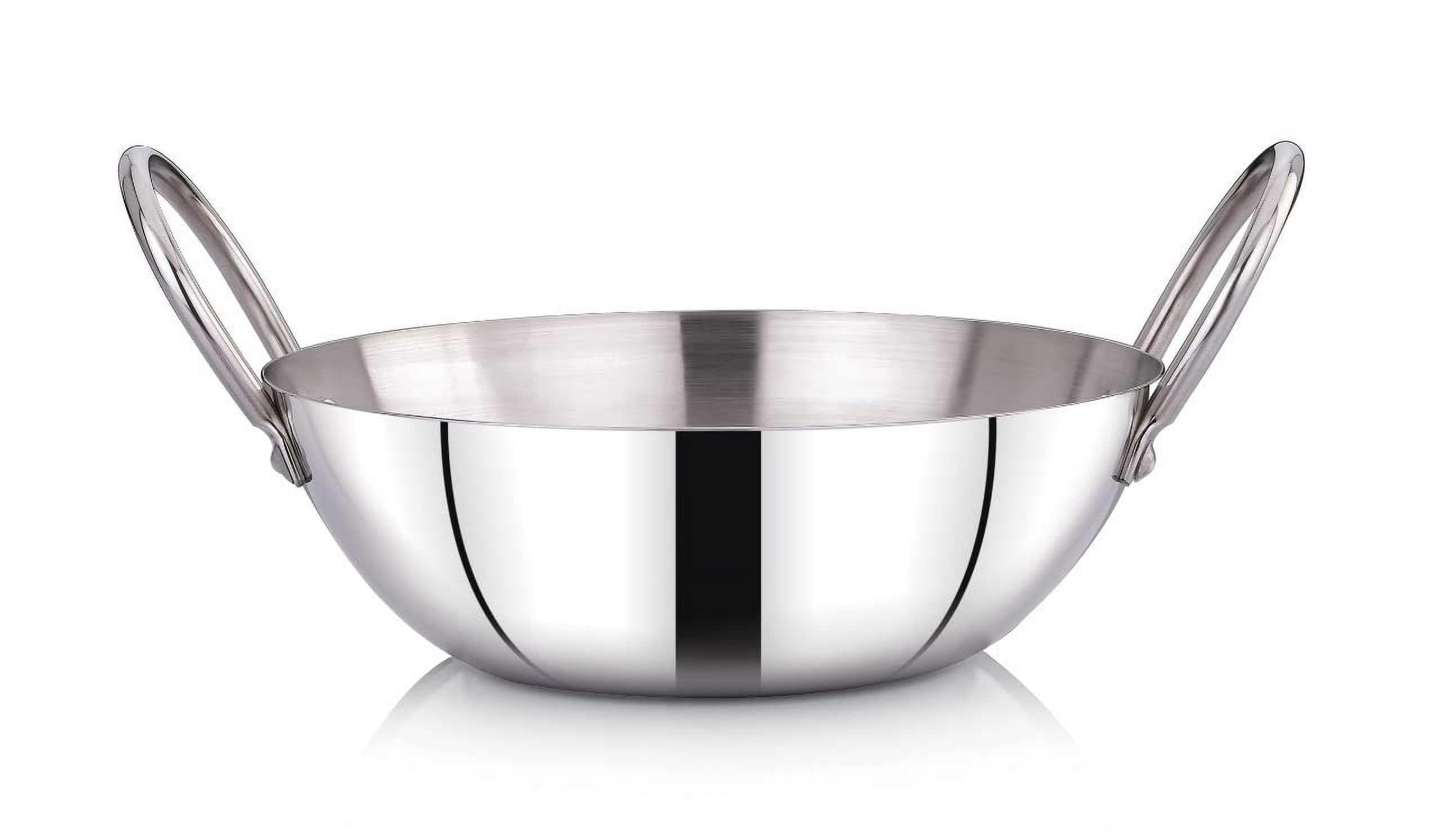 Fourthline Stainless Steel 16G Series Deep Flat Kadai, 4 Litre, Silver ...