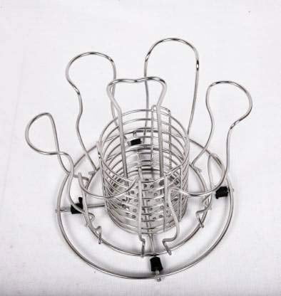 Fourthline Stainless Steel Round Glass Stand with Spoon Holder (Silver ...