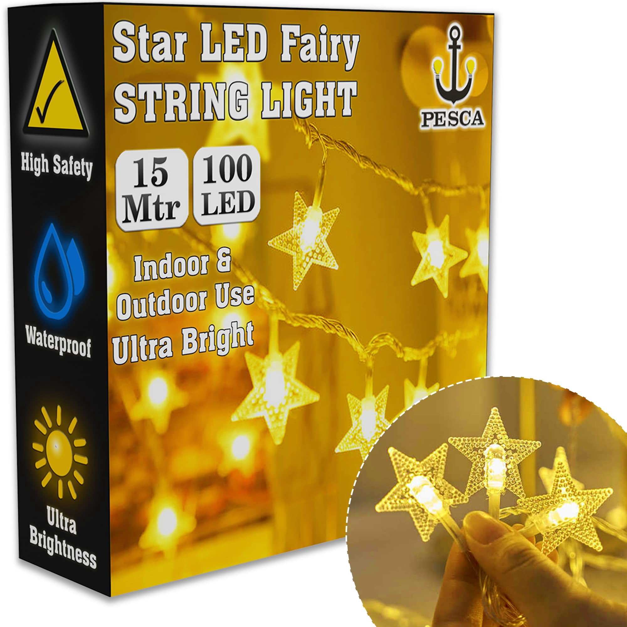 Fourthline Star String Lights 100 Star LED with 15 m Length (Warm White ...