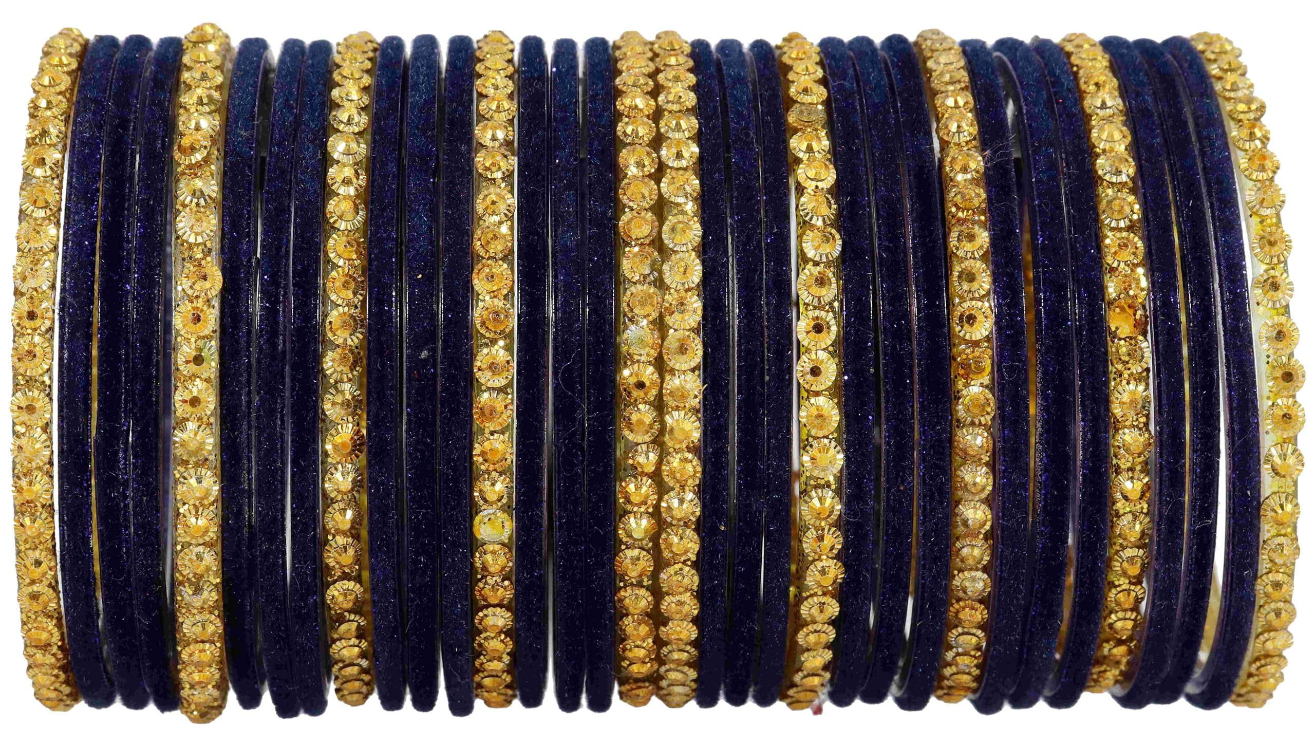 Fourthline Stylish Glass & Golden Beads Velvet Bangle Set For Women and ...