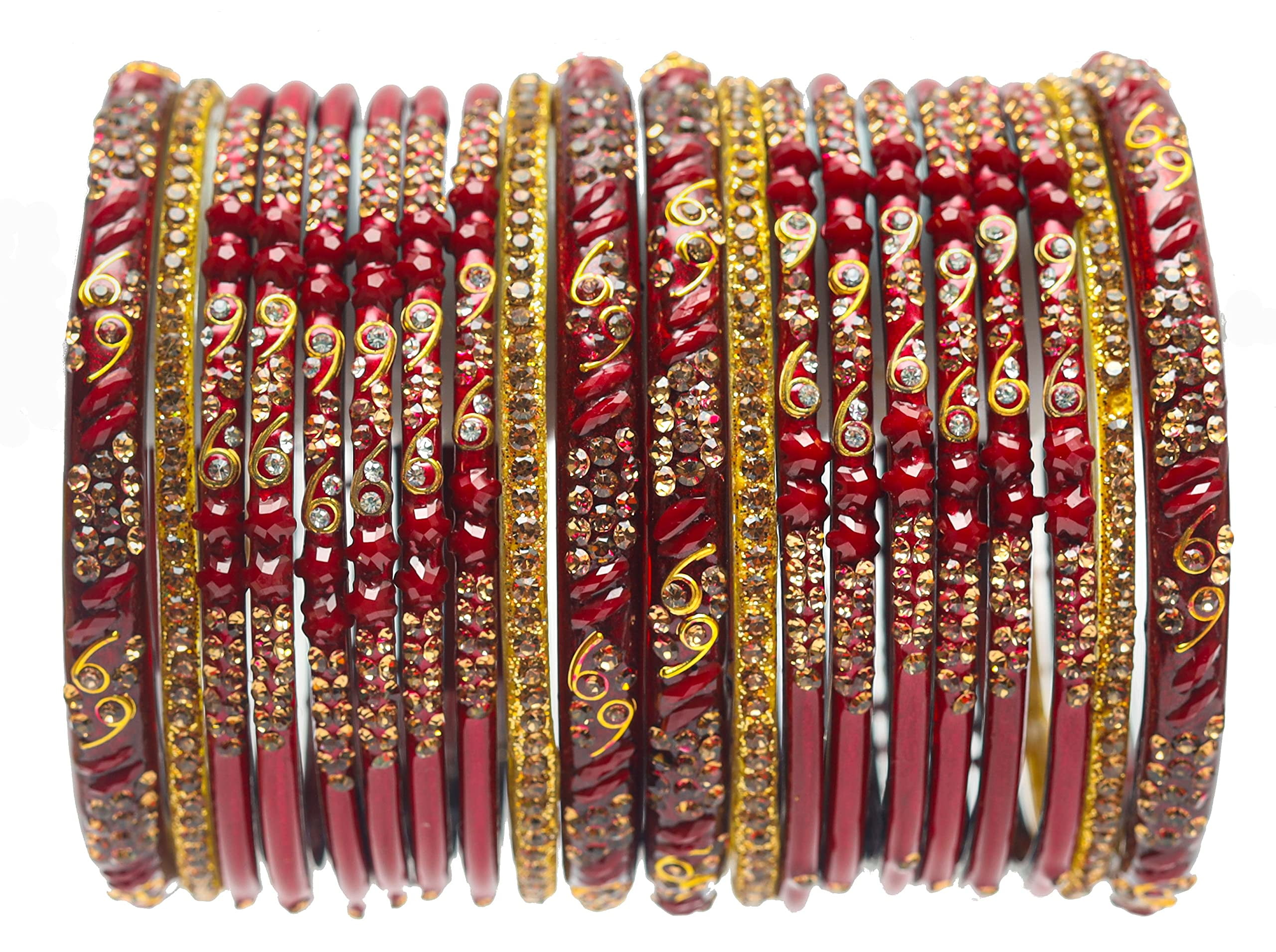 Fourthline Traditional Glass Bangles Set in Red & Maroon Color for ...