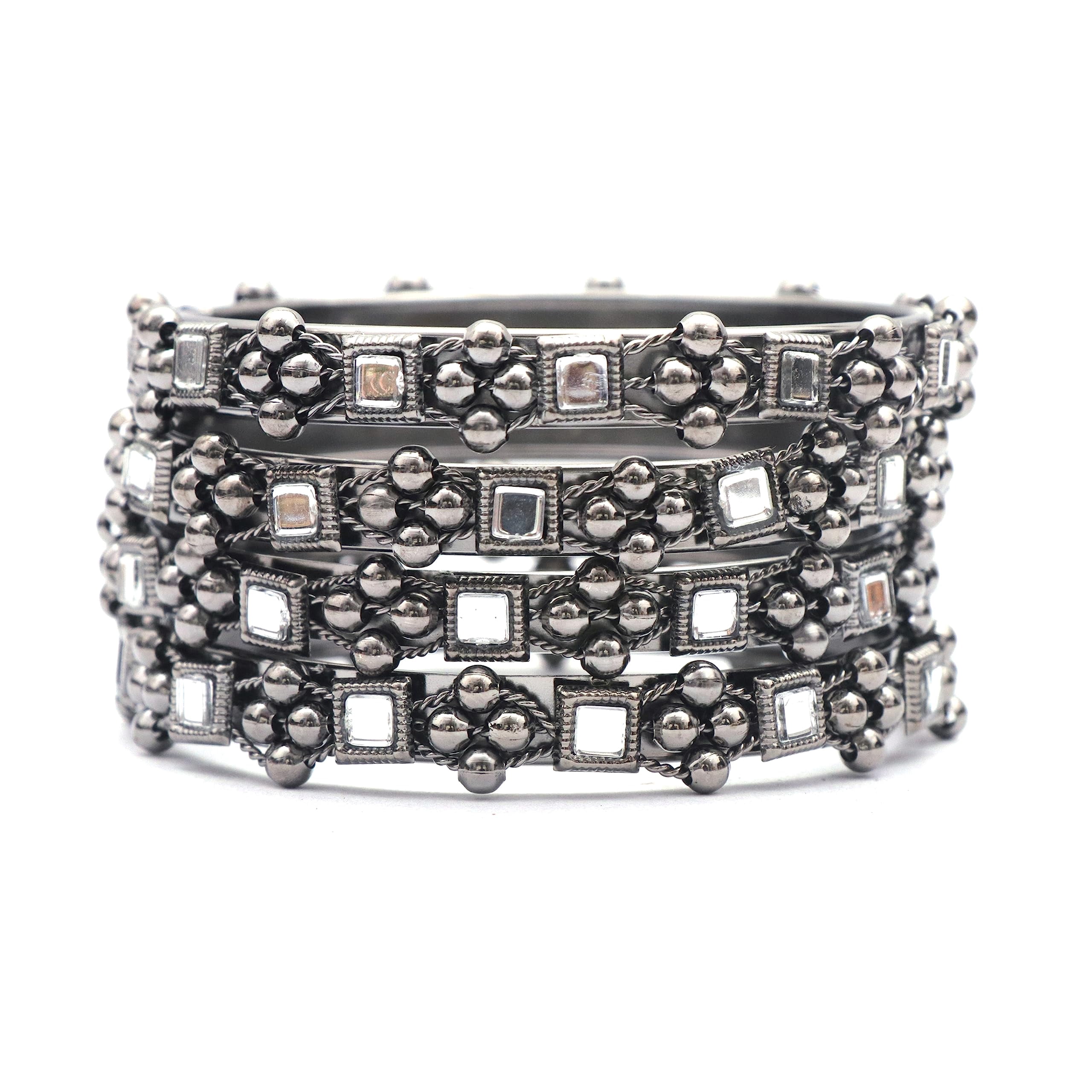 Fourthline Traditional Oxidised Mirror Work Bangles Set Crystal ...