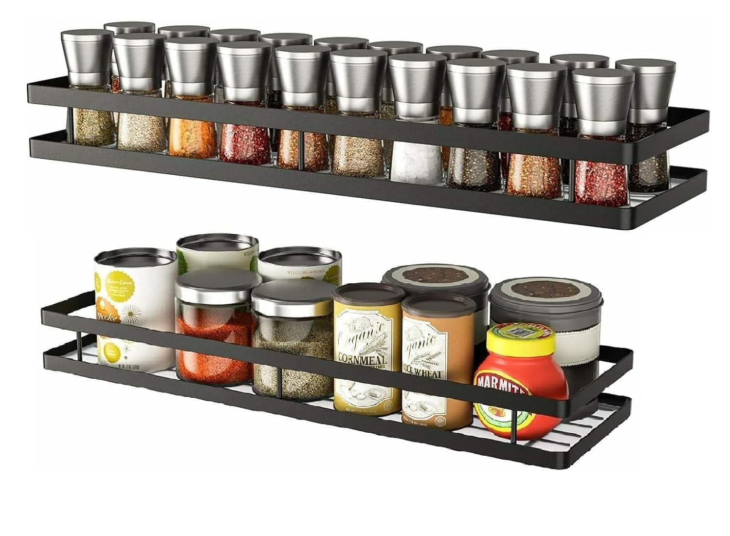 Fourthline "Wall-Mounted Spice Rack Organizer - Medium Size, Black Iron, 16x4x3 Inches - Pack of ...