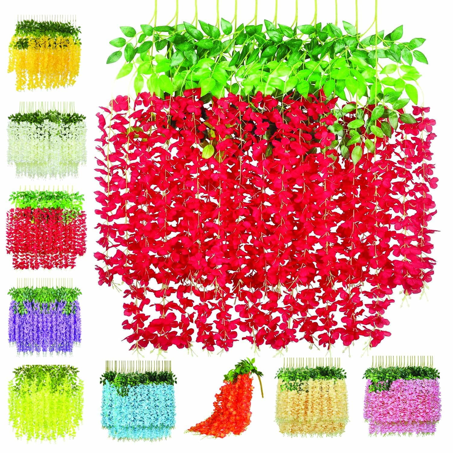 Fourthline Water Proof Hanging Artificial Wisteria Flower Strings_Pack ...