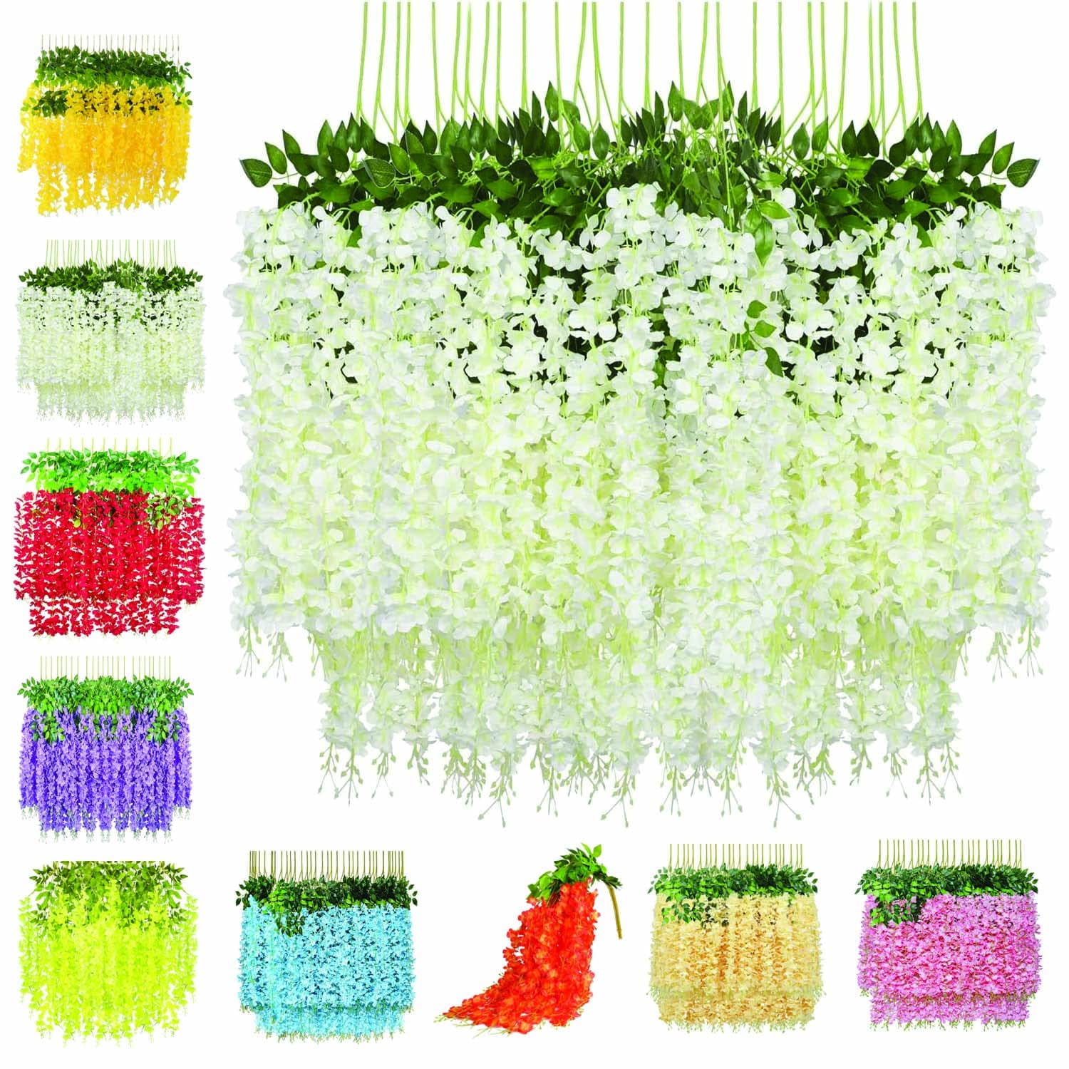 Fourthline Water Proof Hanging Artificial Wisteria Flower Strings_Pack ...