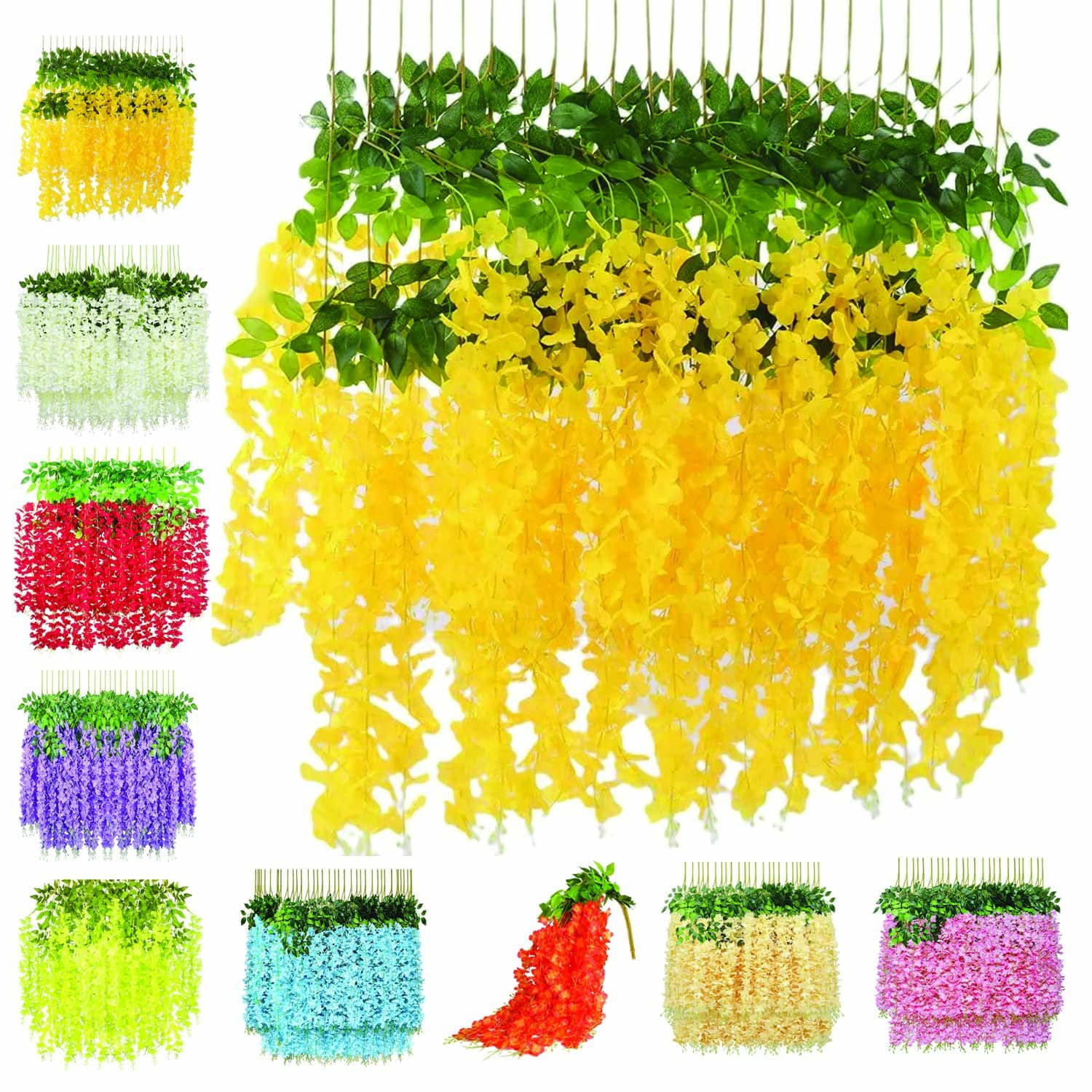 Fourthline Water Proof Hanging Artificial Wisteria Flower Strings_Pack ...