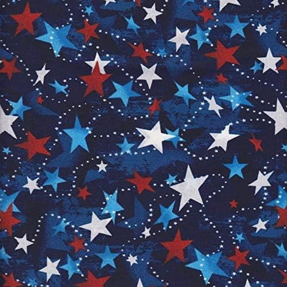 Foust Textiles Made in USA Cotton Fabric, Red White Blue Stars ...