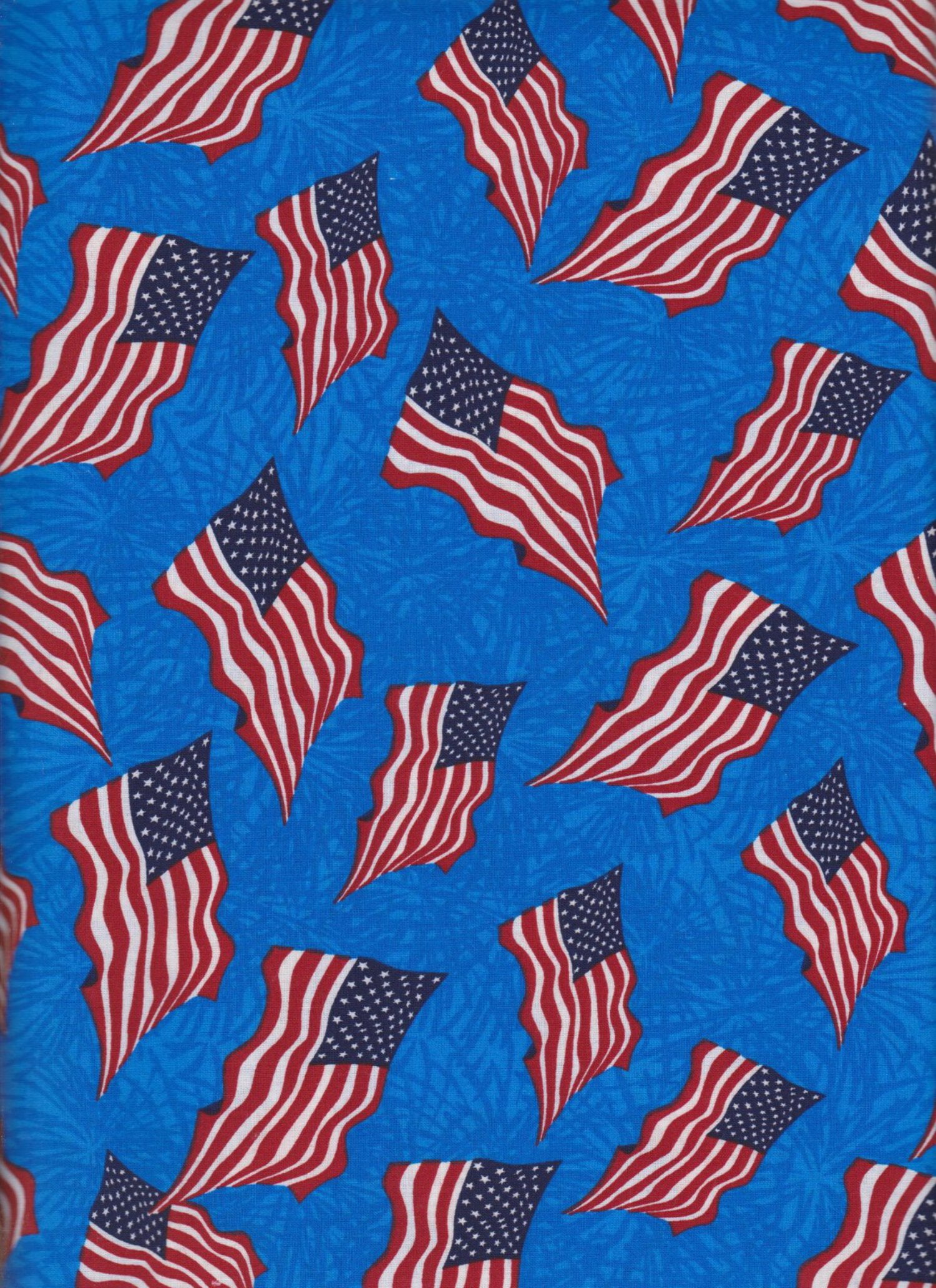Foust Textiles Made In The USA Red White and Blue Wavy Flags on Blue ...