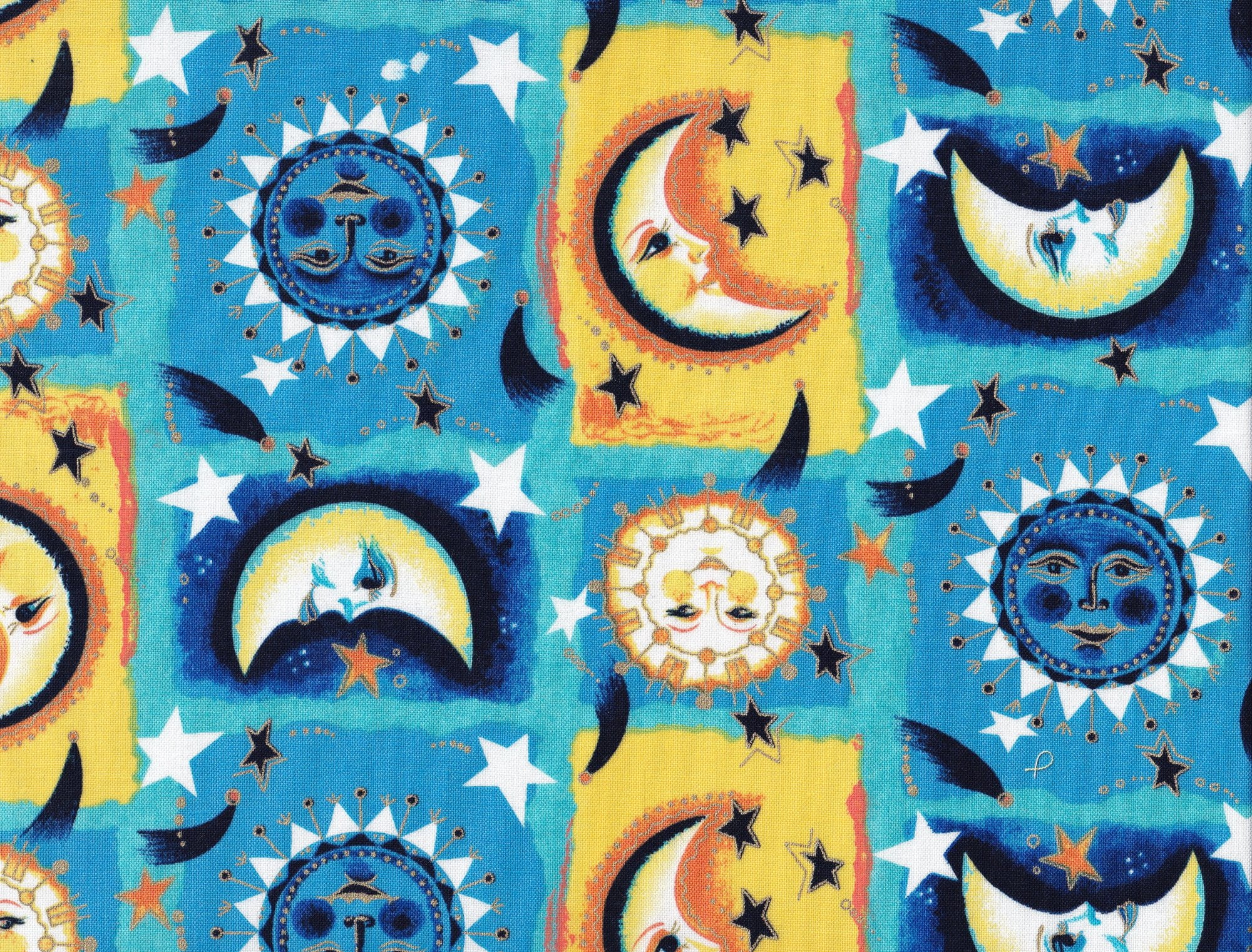 Foust Textiles Moon Phases with Faces Blue Knit Fabric sold by the Yard ...