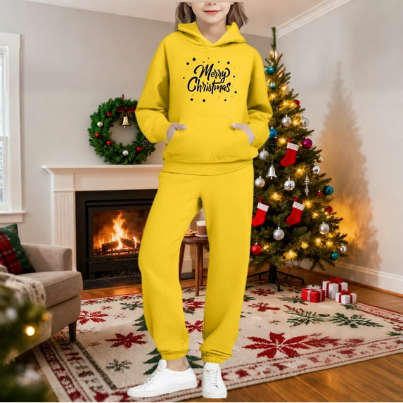 Fovaffer 2PC Boys Girls Christmas Printed Hoodie & Sweatpants Two-piece ...