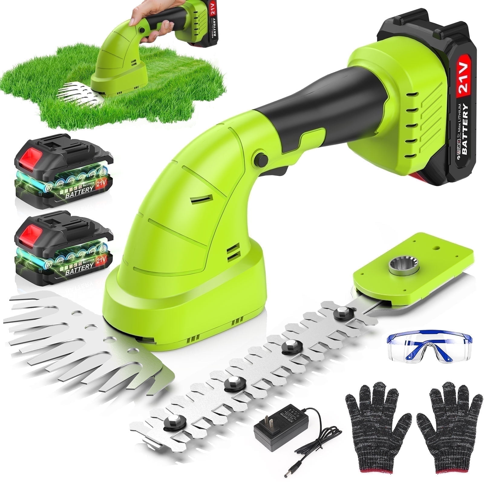 21V Cordless Hedge Trimmer,2 in 1 Electric Handheld Grass Shear, Hedge ...