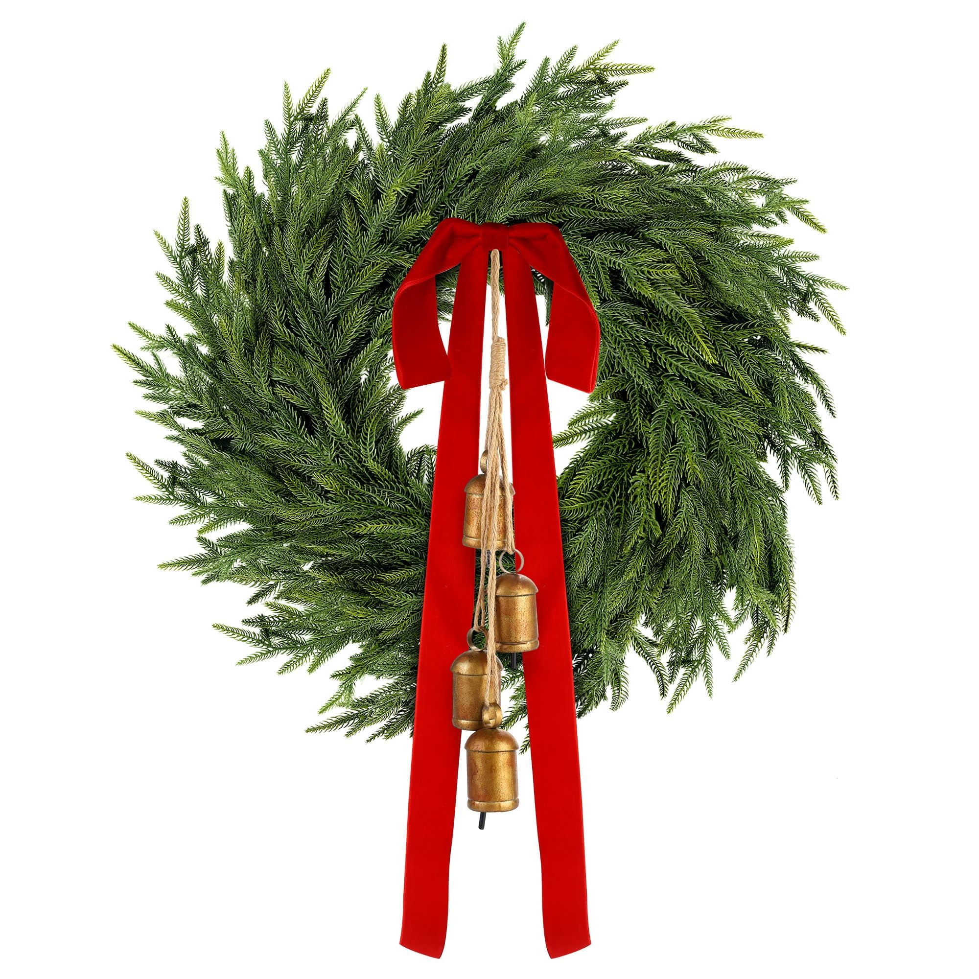 Fovths 24 Inch Christmas Wreath, Large Real Touch Norfolk Pine Wreath ...