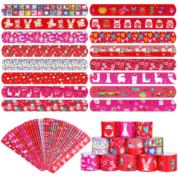 Fovths 64 Pieces Valentine Slap Bracelets 16 Styles Snap Bracelets with ...