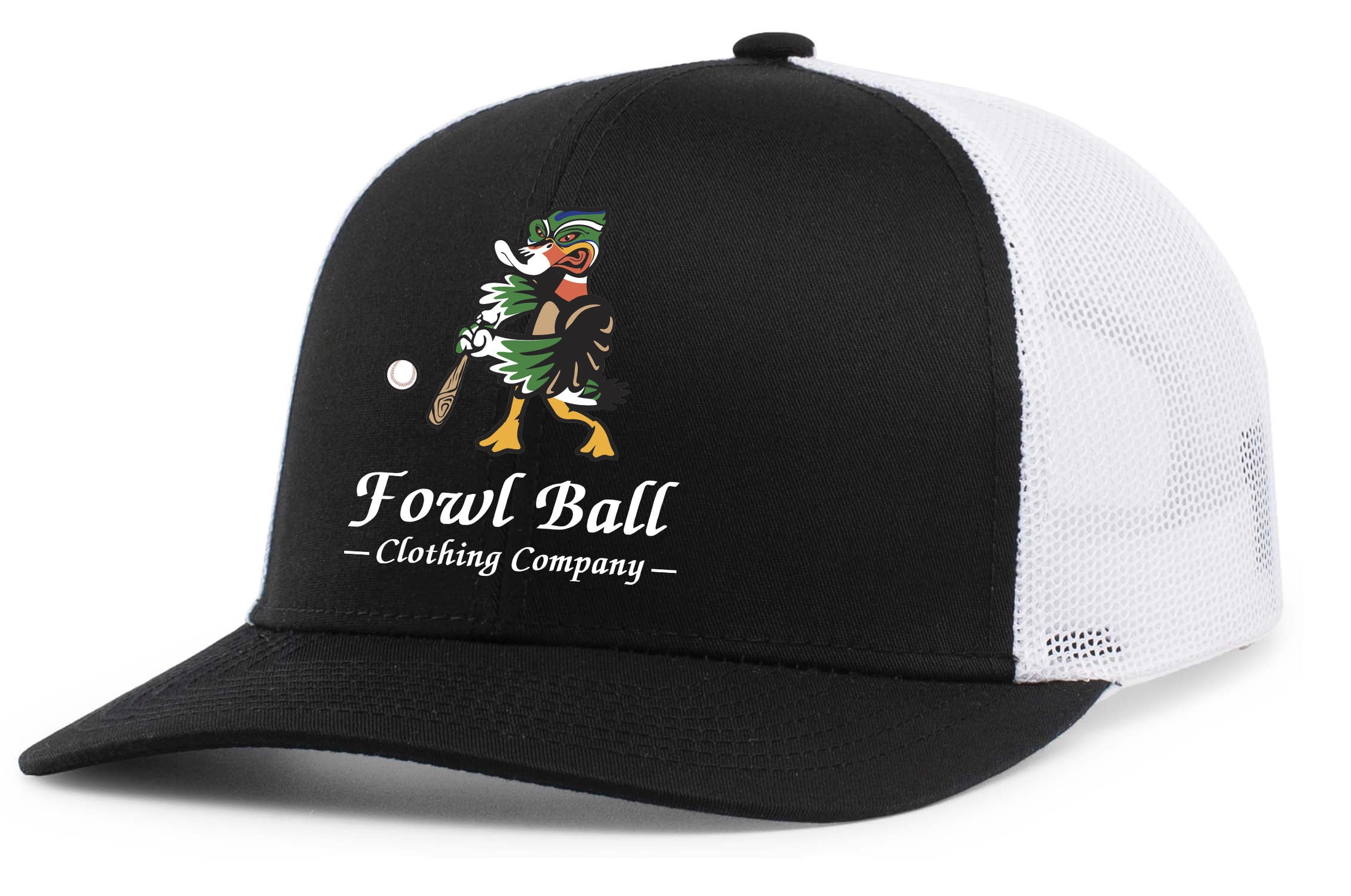 Fowl Ball Mens Baseball Duck Embroidered Mesh Back Trucker Hat, Black ...