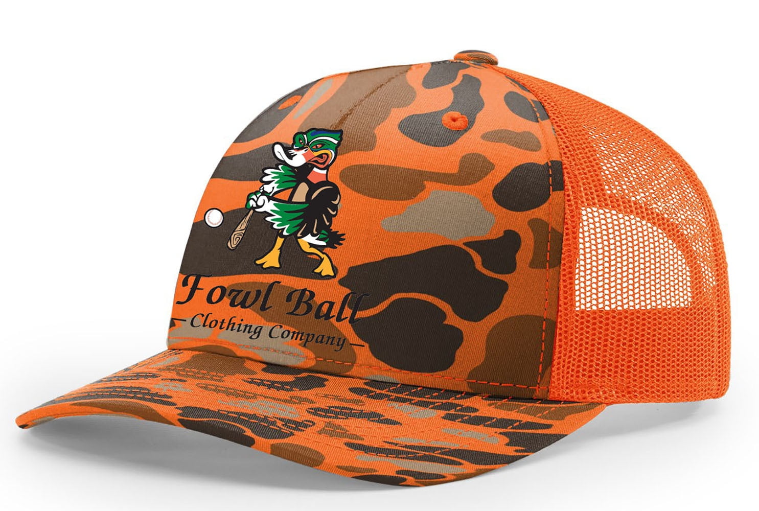 Fowl Ball Mens Baseball Duck Embroidered Mesh Back Trucker Hat, Blaze ...