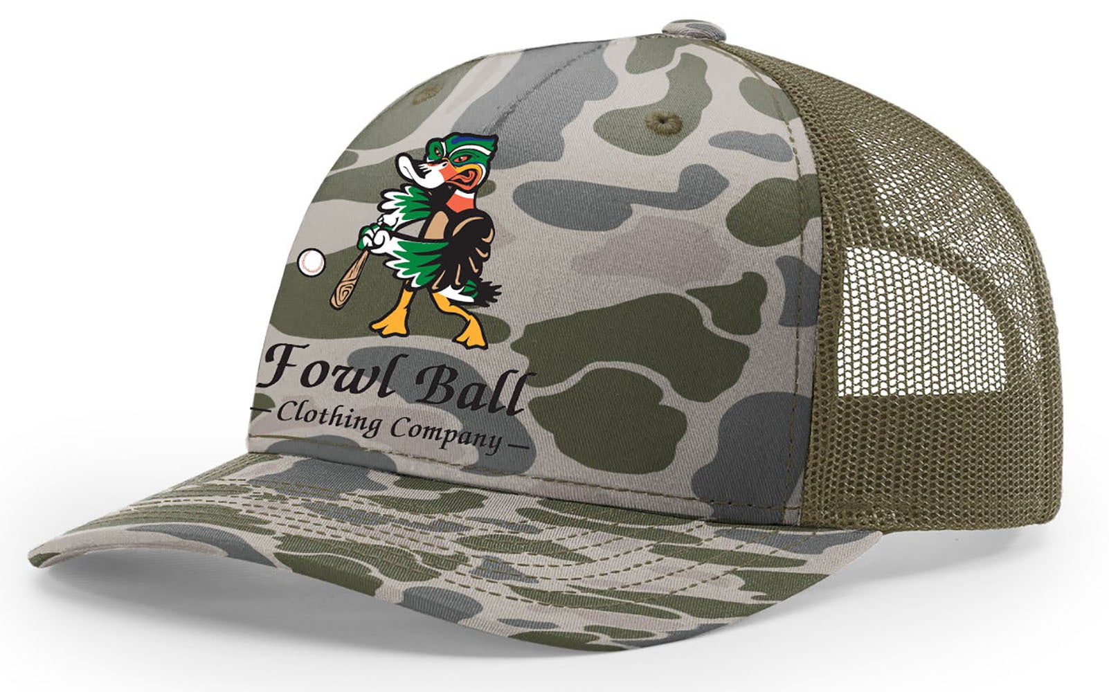 Fowl Ball Mens Baseball Duck Embroidered Mesh Back Trucker Hat, Marsh ...