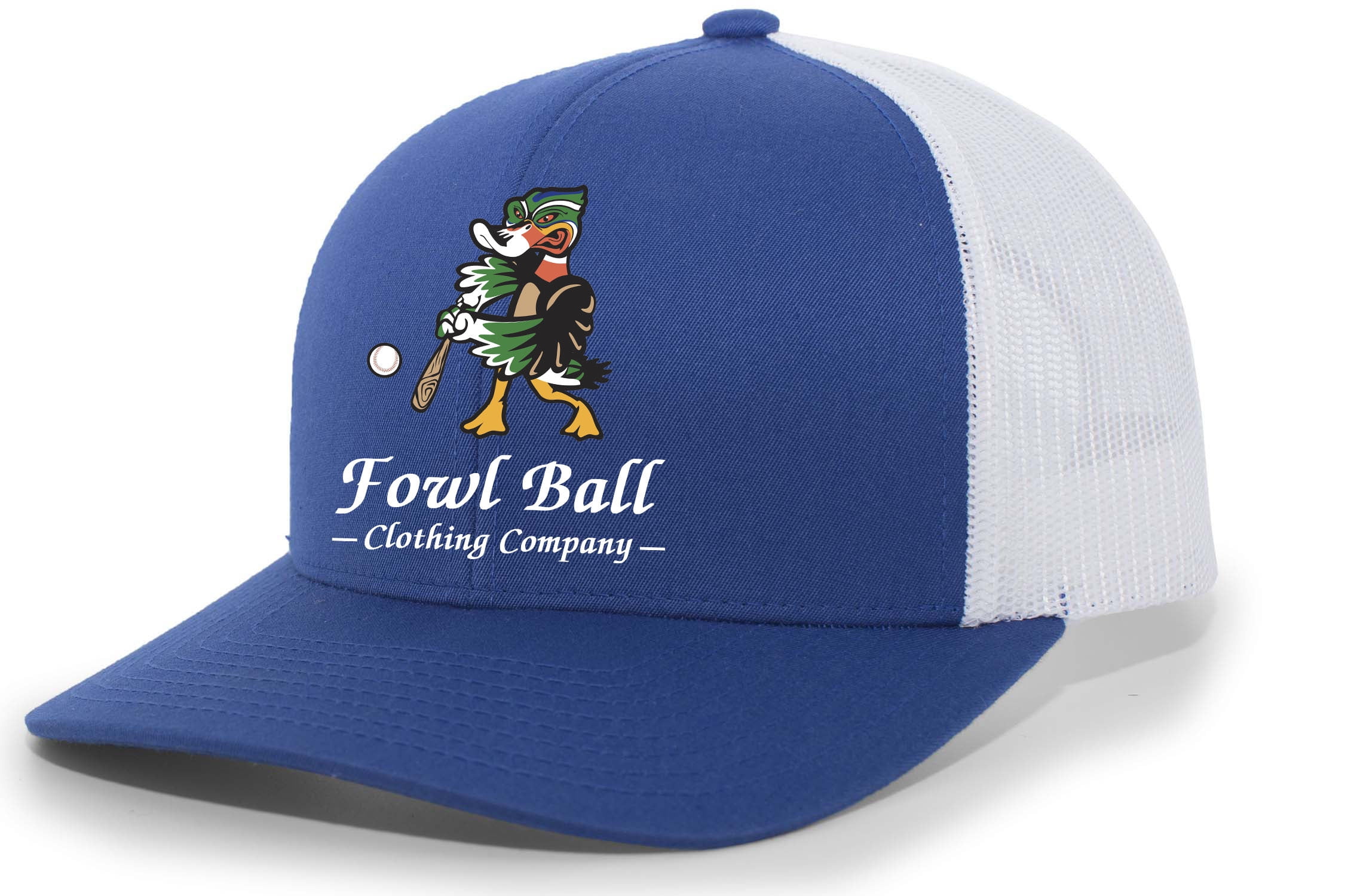 Fowl Ball Mens Baseball Duck Embroidered Mesh Back Trucker Hat, Royal ...