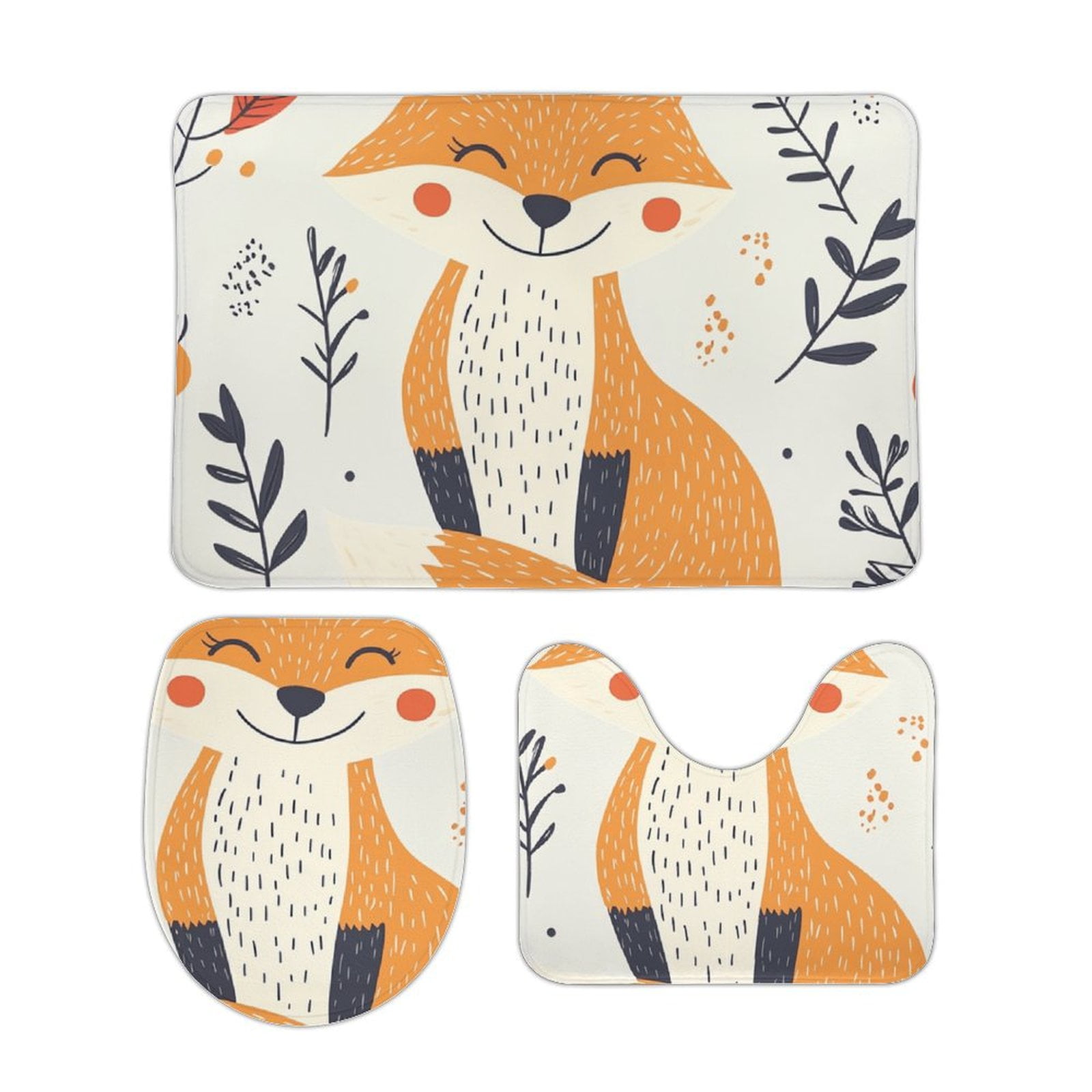 Fox (17) Bathroom Mats Set 3-piece Bath Mats , Washable Deck, Kitchen ...