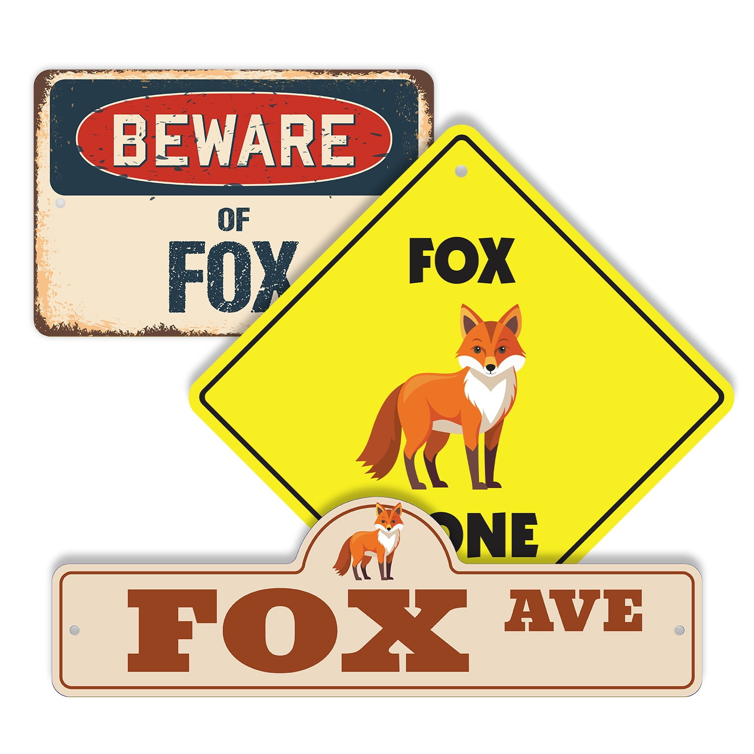 Fox (3 Pack) Large Plastic Street Sign Crossing Sign Warning Sign ...